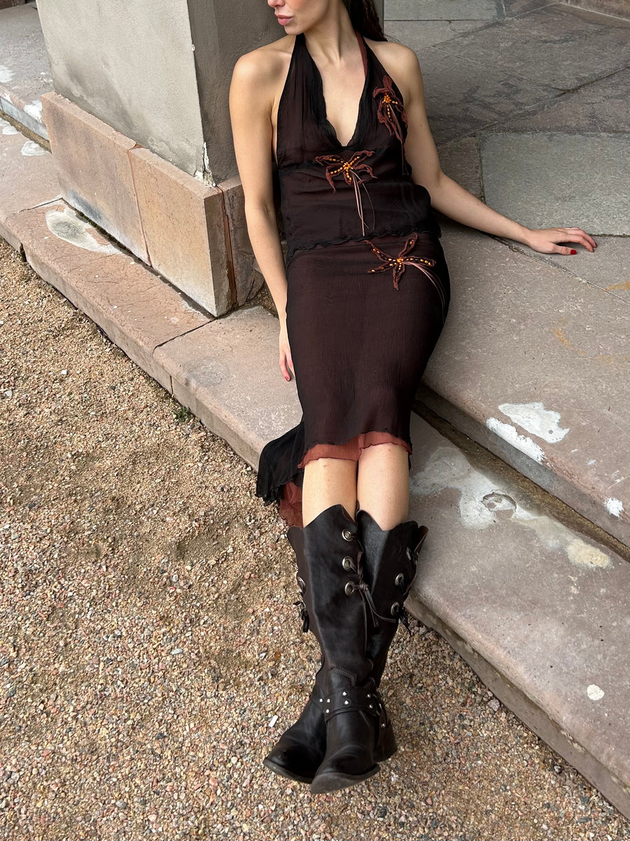 Silk skirt and backless top set – Juno Juno Shop